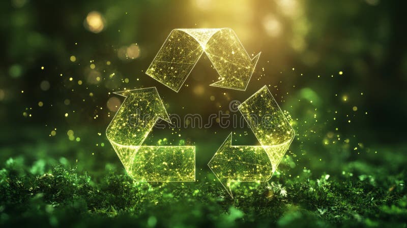 Abstract Digital Recycling Symbol on Green Background Eco-Friendly ...