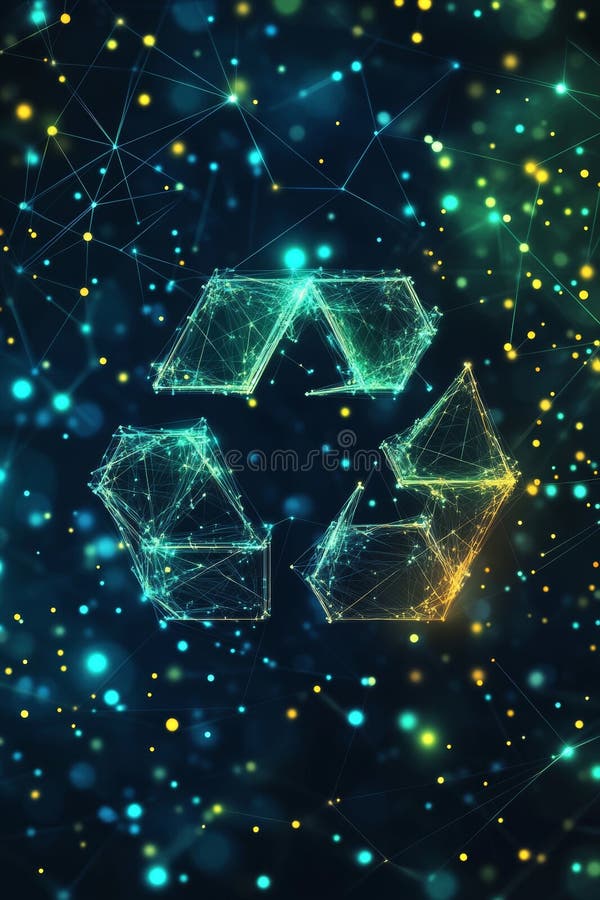 Abstract Digital Recycling Symbol on Green Technology Background with ...