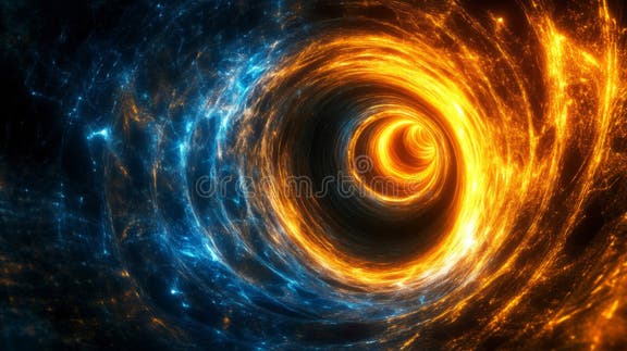 Abstract Digital Render of a Swirling Blue and Orange Galactic Tunnel ...