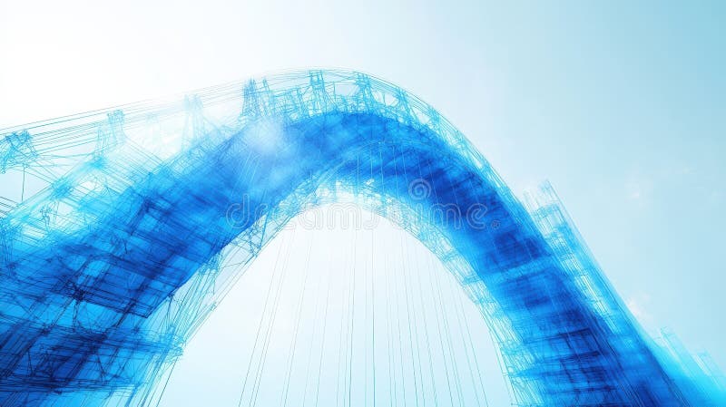 Abstract Digital Rendering of a Blue Architectural Bridge with ...