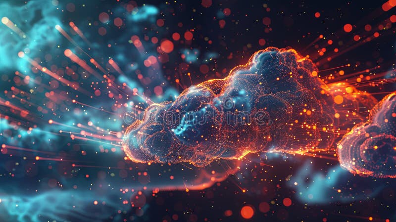 An Abstract Digital Rendering Depicting A Cloud Computing System With Data Processing And Ai