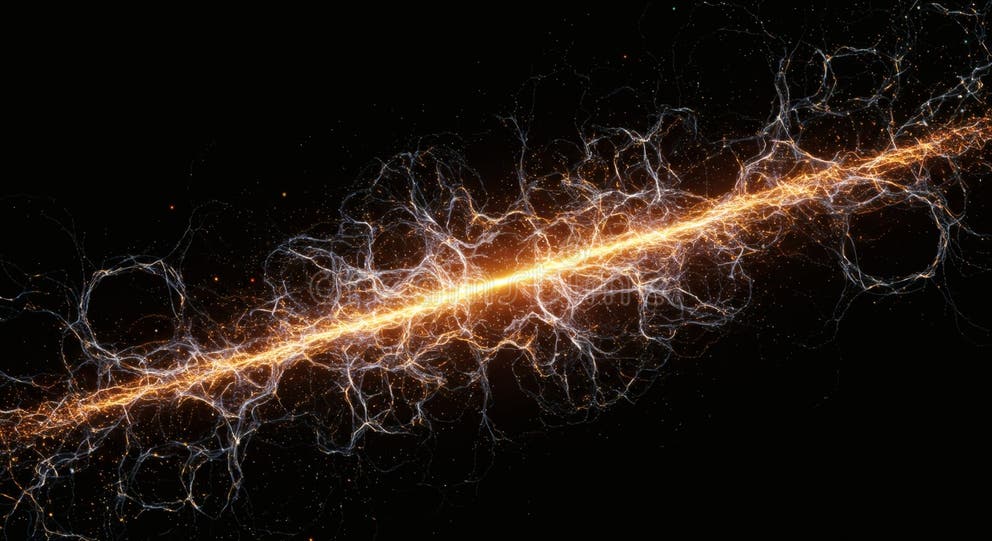 Abstract Digital Rendering of Energy Flow with Vibrant Glowing Plasma Streams Across a Dark Void ...
