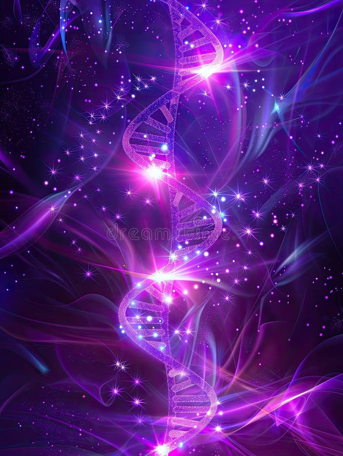 Abstract Digital Rendering of a Glowing DNA Helix in Purple and Pink ...