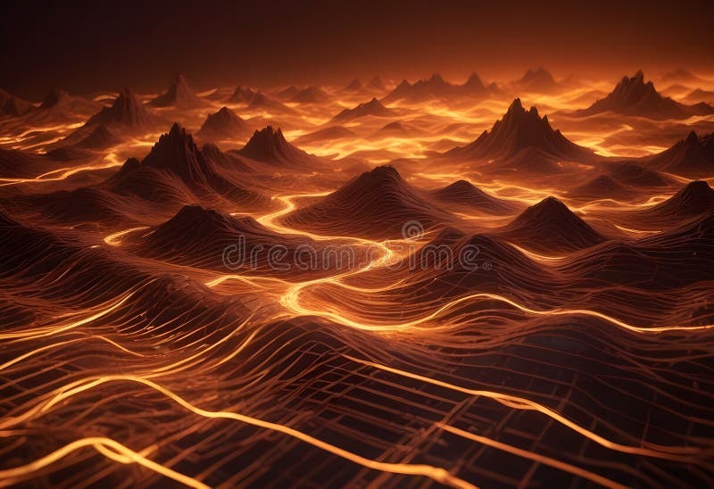 Abstract Digital Rendering of a Glowing, Orange Landscape with ...