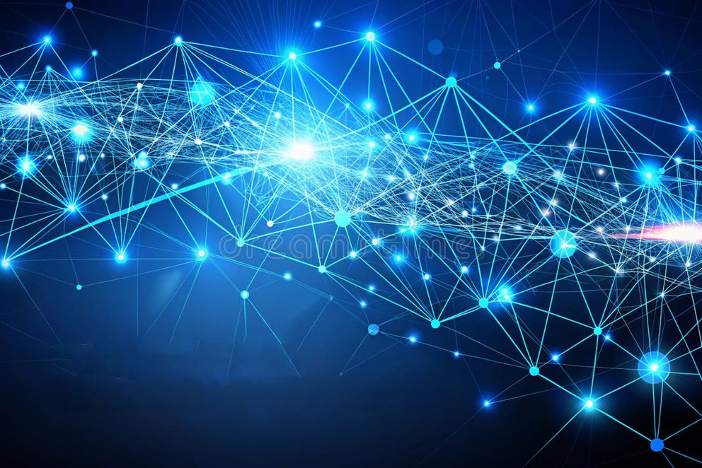 Lines and Dots Flying from the Center on a Blue Background Stock ...