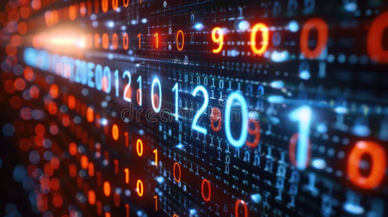 Abstract Digital Representation Of Binary Code And Data Flow In A Futuristic Setting Stock