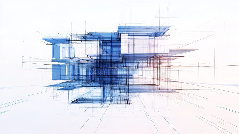 Abstract Digital Representation of a 3d Structure Featuring Technical ...