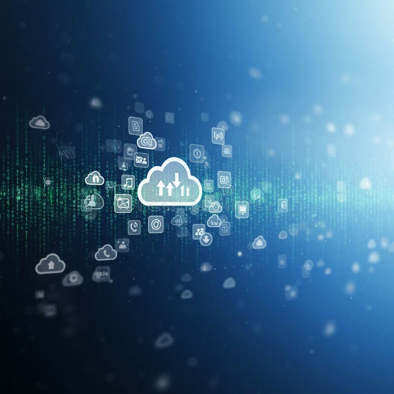 Abstract Digital Representation Features a Cloud Icon Surrounded by ...