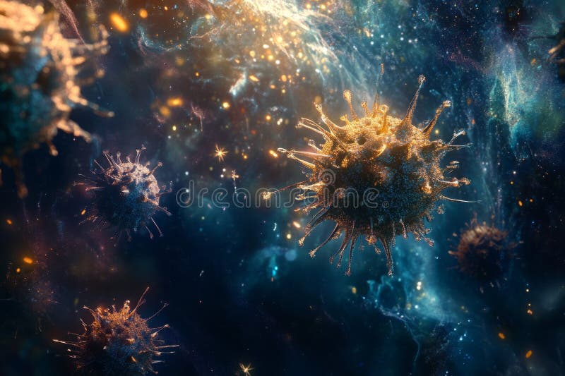 Abstract Digital Representation of Viruses in Space. Colorful and ...