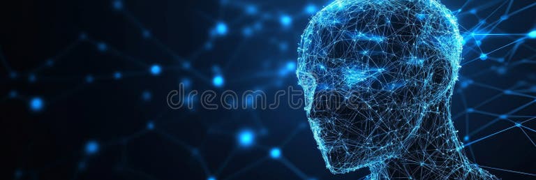 Abstract Digital Robot Head on Blue Technology Background with ...