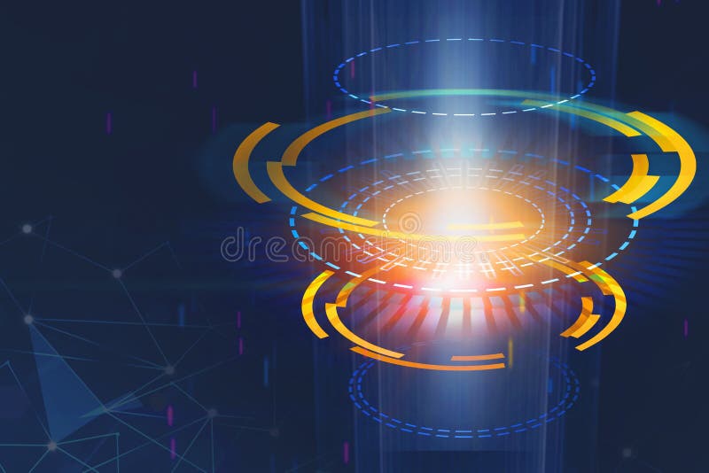 Abstract Digital Round Button on Space Backdrop. Technology and ...