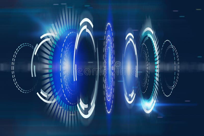 Abstract Digital Round Button on Space Backdrop. Technology and ...