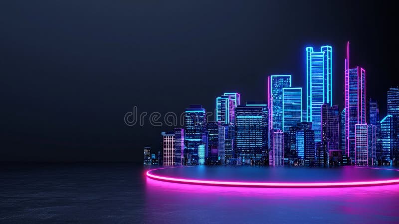An Abstract Digital Scene with Bright Neon Colors and Geometric ...