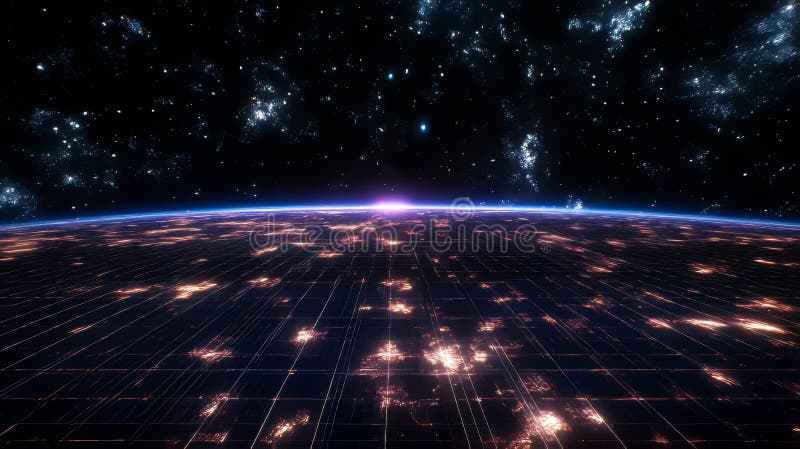 Retro Futuristic Grid Landscape Glowing Horizon Starry Sky Backdrop ...