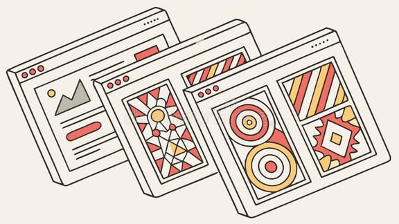 Abstract Digital Screens Showing Geometric Patterns and Data, Vector ...