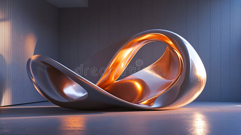 Abstract Digital Sculpture with Minimalist Materials, Sleek Curved ...