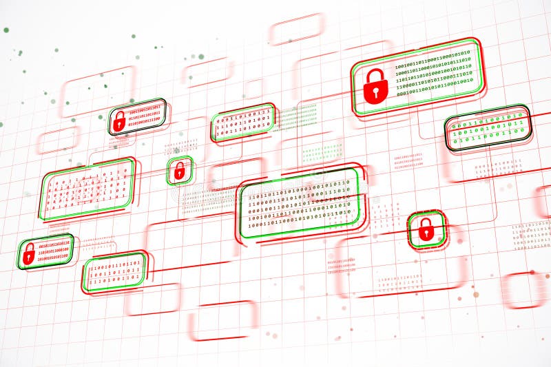Abstract Digital Security Concept with Binary Code and Padlock Icons. 3D Rendering Stock ...