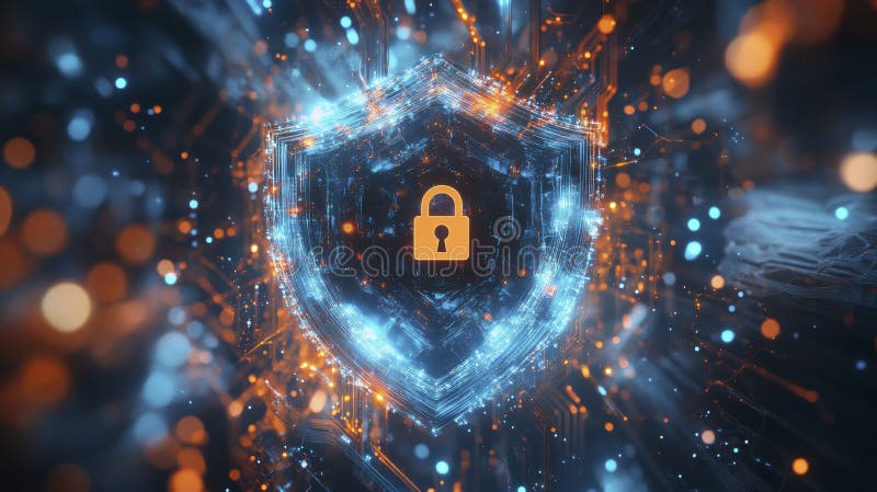 Abstract Digital Security Glowing Hexagonal Padlock in Circuit Board ...