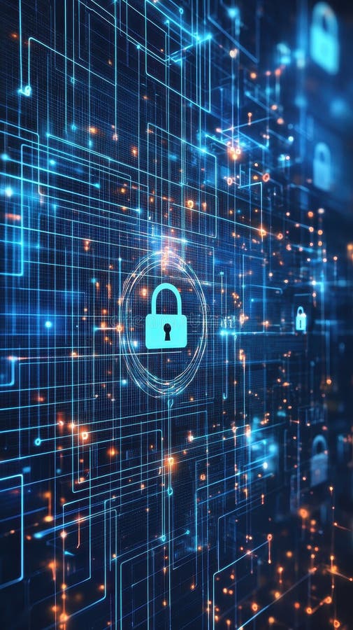 Abstract Digital Security Network with a Glowing Padlock Stock ...