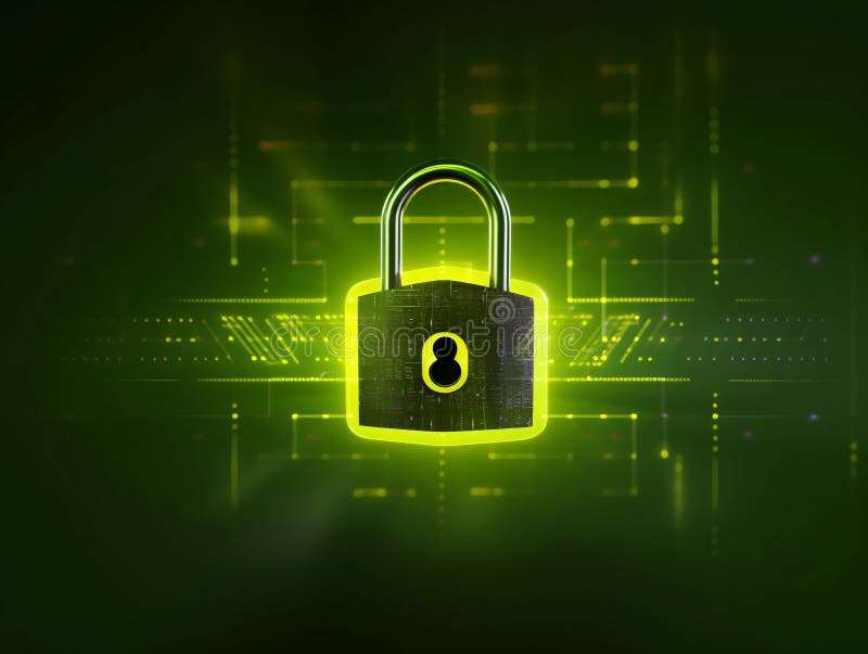 Abstract Digital Security System with Lock with Yellow Light and AI ...