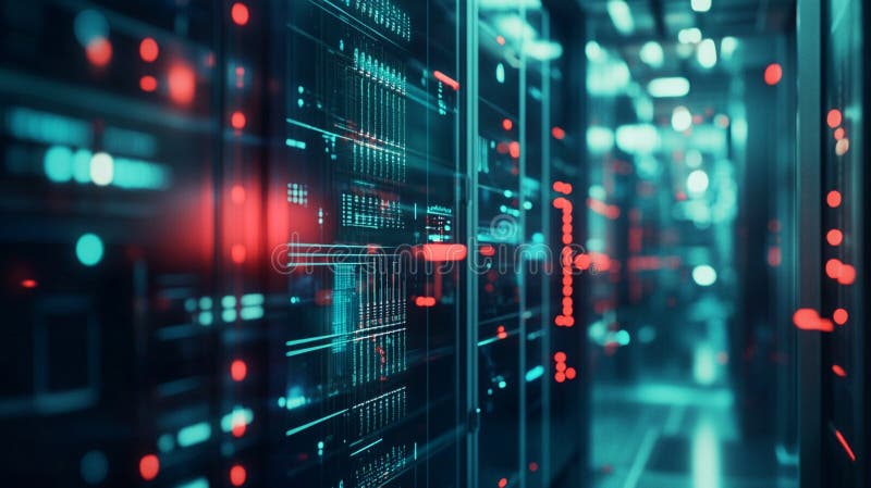 Abstract Digital Server Room Neon Lights Technology Data Center Futuristic Background Modern Red ...