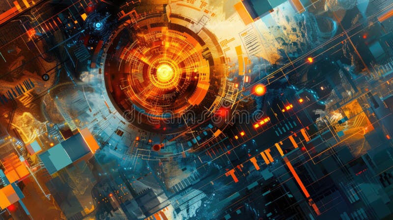 Abstract of Digital Connected Shape and Particle with Horror Cyber ...