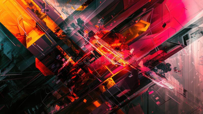 Abstract of Digital Connected Shape and Particle with Horror Cyber ...