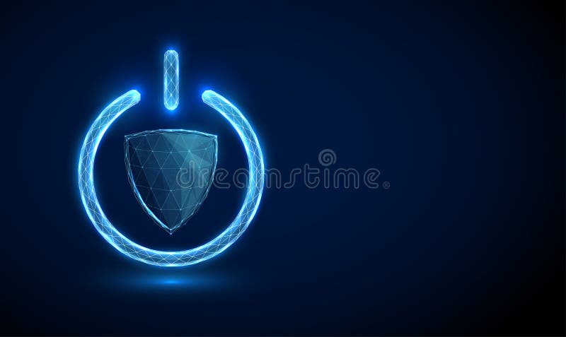 Abstract Digital Shield Inside a Power Button Icon. Security Activation ...
