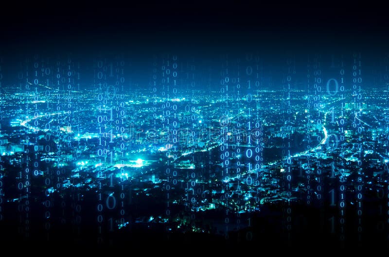 Abstract Digital Signature Over Night City Background Stock Image ...
