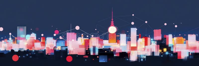Abstract Digital Skyline with Colorful Geometric Forms Stock ...