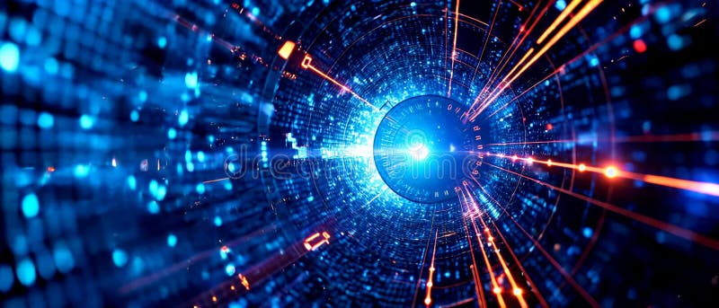 Abstract Digital Space, Futuristic Cyberspace with Cyber Sphere, Data, Information and Blue ...