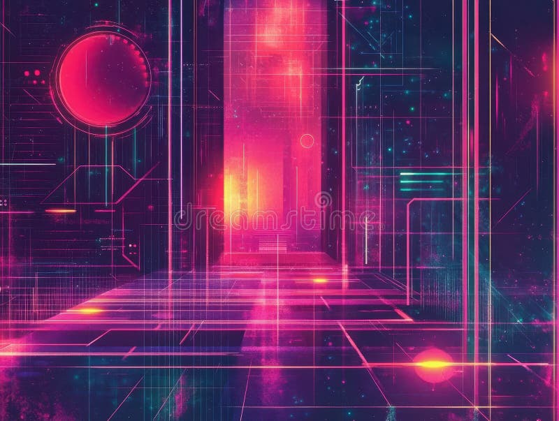 Abstract Digital Space with Glowing Lines and a Circular Portal Stock ...