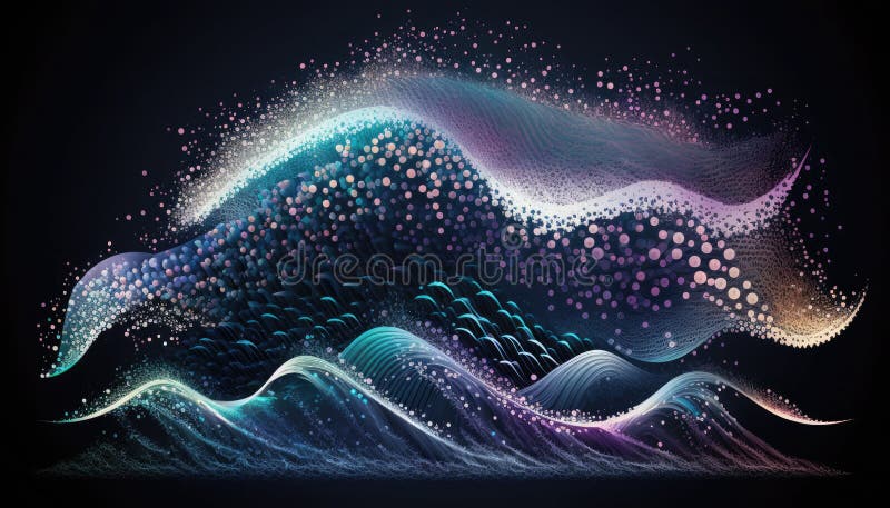 Abstract Digital Spectral Colors Wave with Flowing Small Particles ...