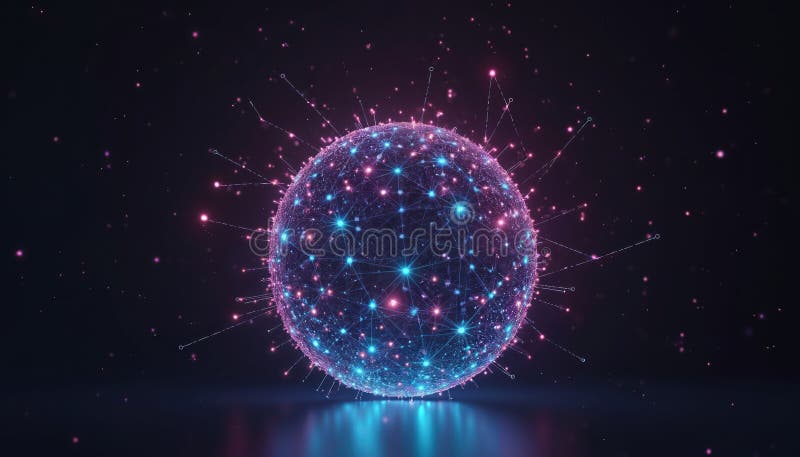 Abstract Digital Sphere with Connecting Dots Lines Triangles. Tech Network Structure ...