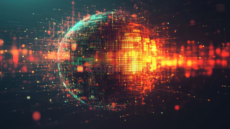 Abstract Digital Sphere, Glowing with Energetic Lines and Particles ...