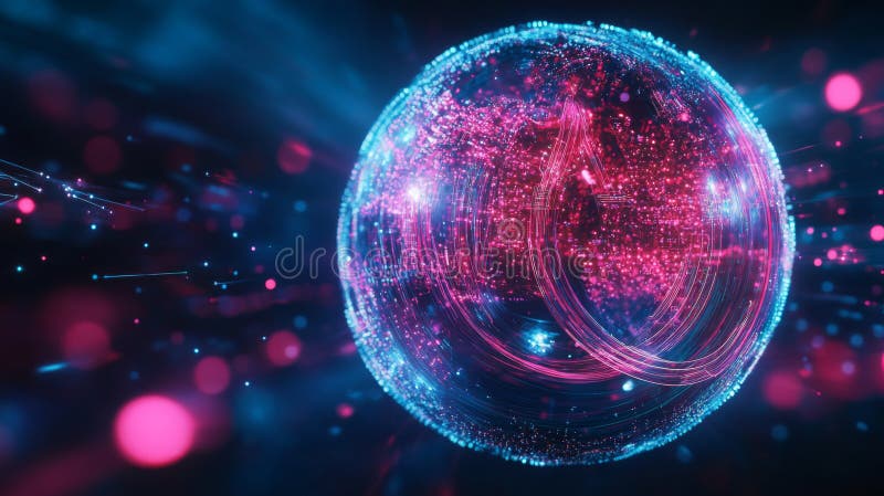 Abstract Digital Sphere Illuminated Neon Lights Stock Illustration ...