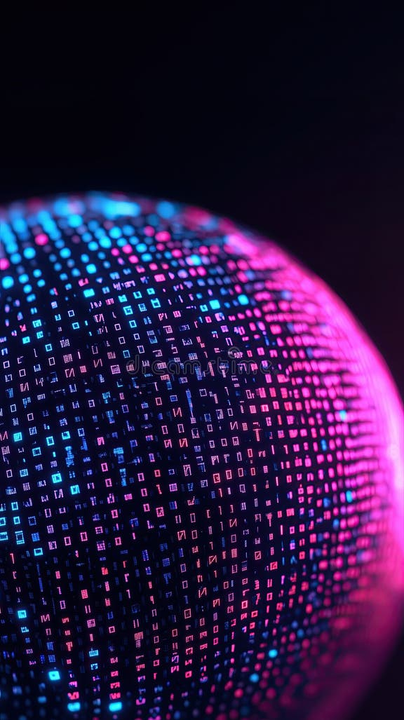 Abstract Digital Sphere with Vibrant Neon Colors and Binary Code ...