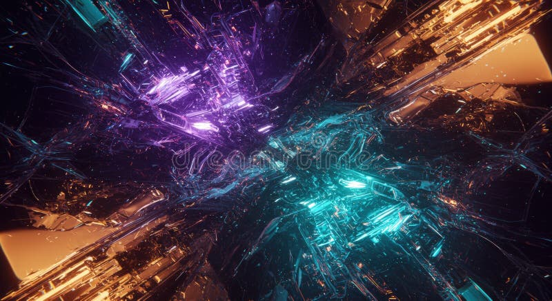 Abstract Digital Stream of Glowing Geometric Lines and Vibrant Colors ...