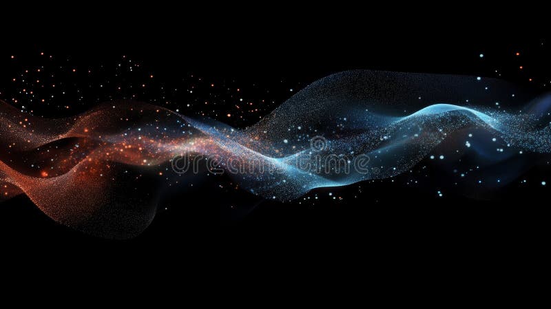 Abstract Digital Stream of Light Particles on Dark Background Stock ...