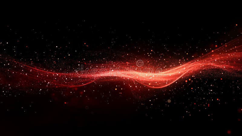 Abstract Digital Stream of Red Light and Particles on Black Background ...