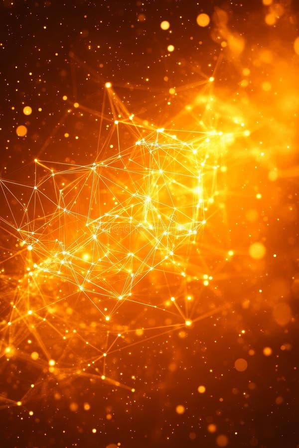 Abstract Digital Sunset on Orange Background Technology Concept with ...