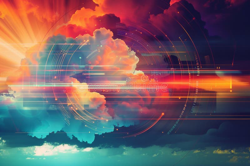 Abstract Digital Sunset Sky Stock Illustration - Illustration of trend ...