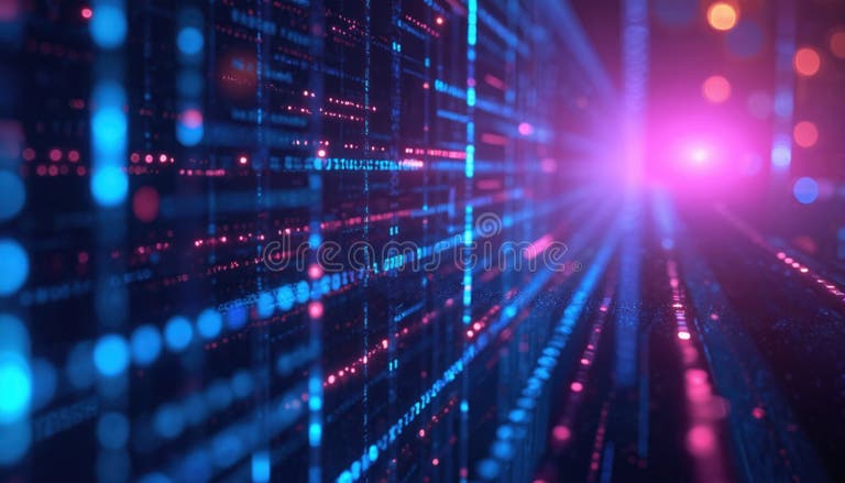 Abstract Digital Tech Background with Binary Code Data Streams in Blue ...