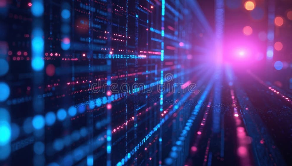 Abstract Digital Tech Background with Binary Code Data Streams in Blue ...