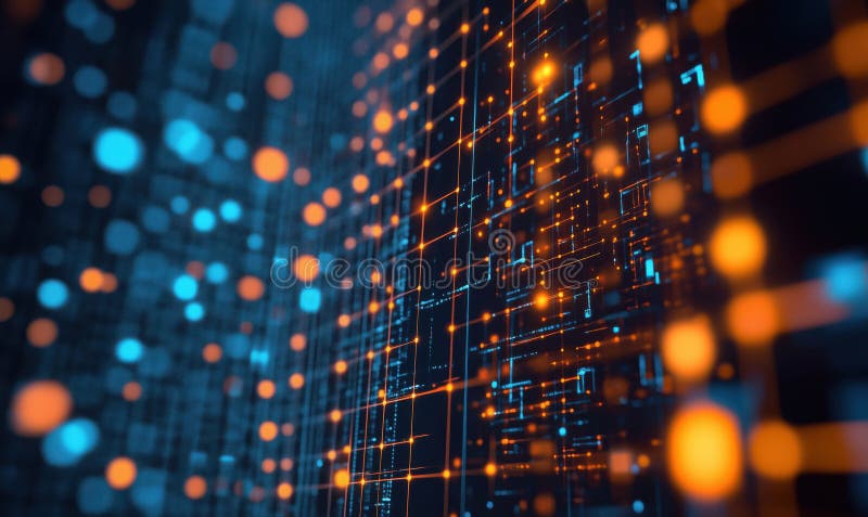 Abstract Digital Technology Background with Glowing Blue and Orange ...