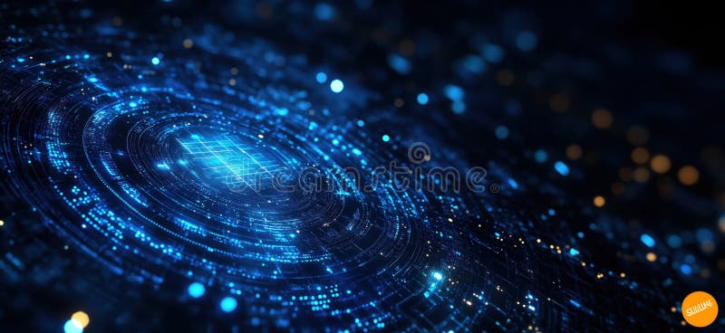 Abstract Digital Technology Background with Glowing Blue Particles and ...