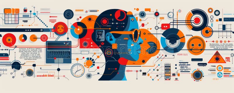 Abstract Digital Technology and Communication Concept with Human ...