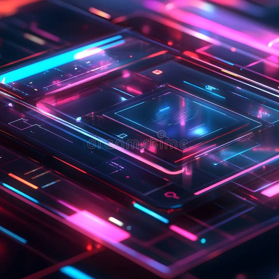 Abstract Digital Technology Glowing Pink and Blue Neon Structure Stock Illustration ...