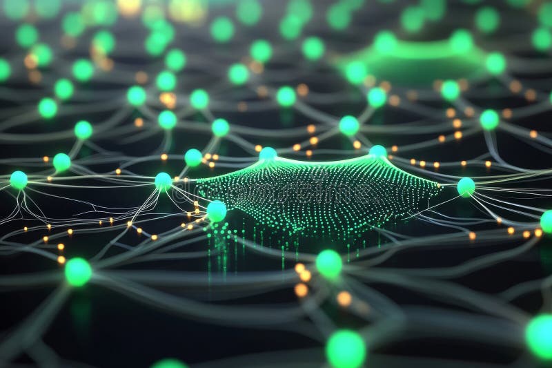 Abstract Digital Technology Patterns with Glowing Green Connections and ...