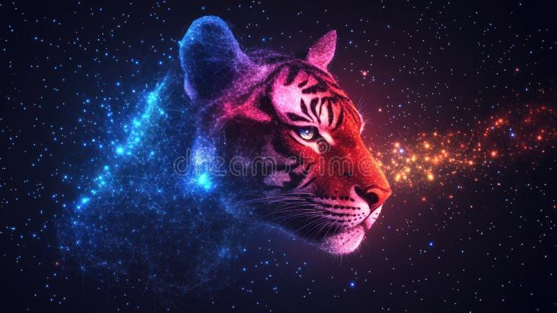 Abstract Digital Tiger Profile in Space Stock Illustration ...
